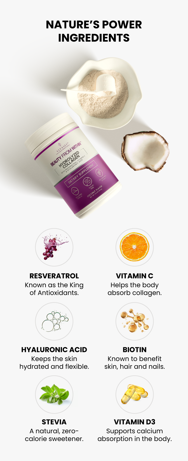 Coconut Collagen Peptides with Resveratrol and Hyaluronic Acid – vitasei
